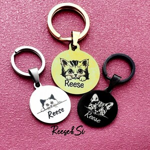 Custom Engraved Cat Tag, Peeking Kitten Tag, Silhouette Cat Tag, Cute ...