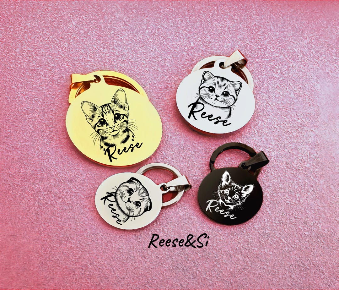Personalized Engraved Peeker Kitten Tag, Cat Head Charm Gift, Cute Cat ...