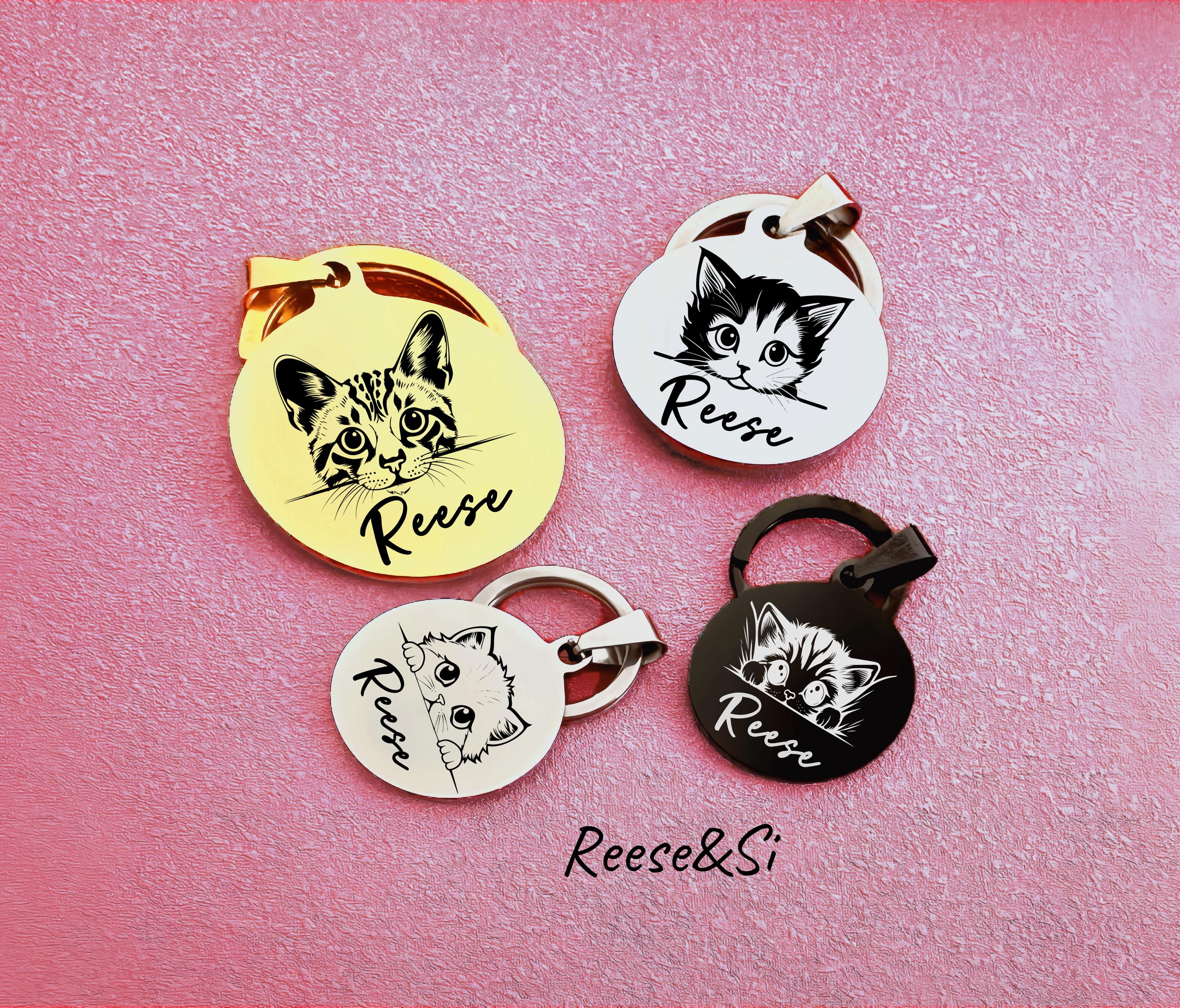 Custom Engraved Cat Tag, Peeking Kitten Tag, Silhouette Cat Tag, Cute ...
