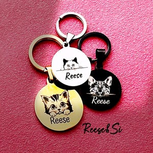 Custom Engraved Cat Tag, Peeking Kitten Tag, Silhouette Cat Tag, Cute ...