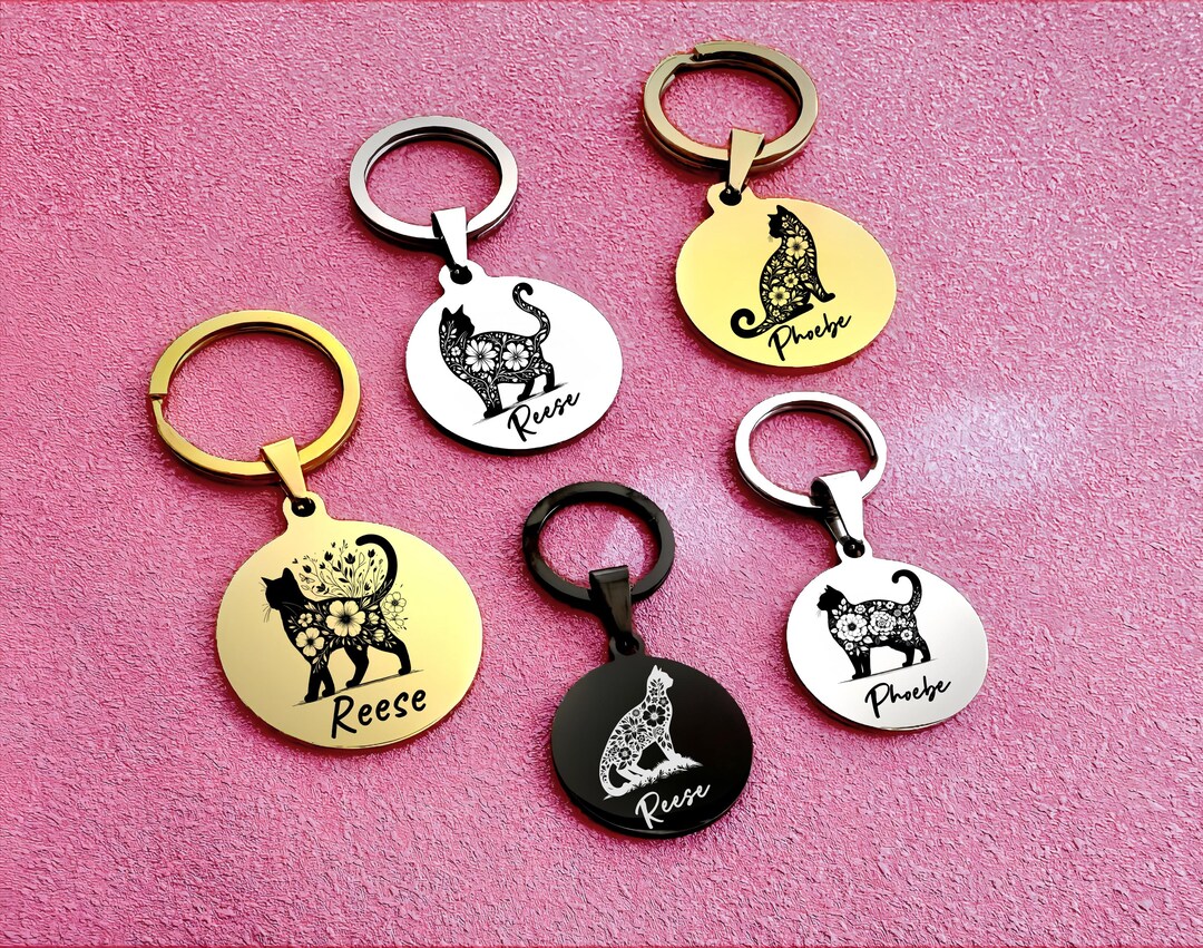 Custom Engraved BOHO Cat Tag, Flower Kitten Tag, Mandala Cat Tag, Cute ...