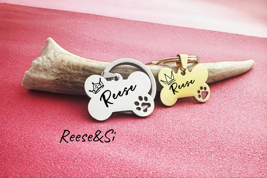 Pet Crown Paw Dog ID Tag, Personlized Engraved Hollow Paw Bone Dog Tag ...