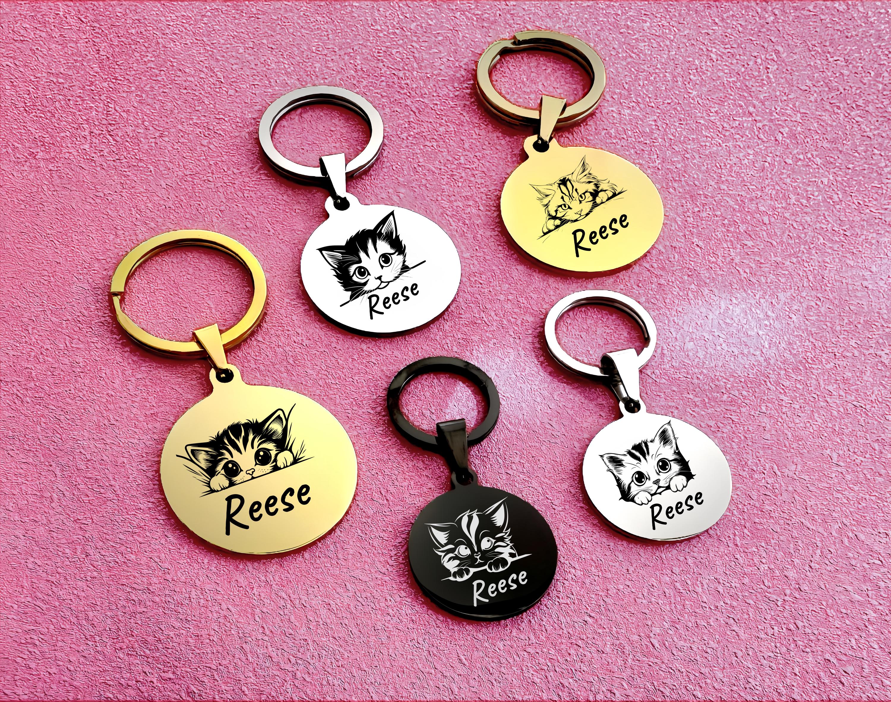 Custom Engraved Cat Tag, Peeking Kitten Tag, Silhouette Cat Tag, Cute ...