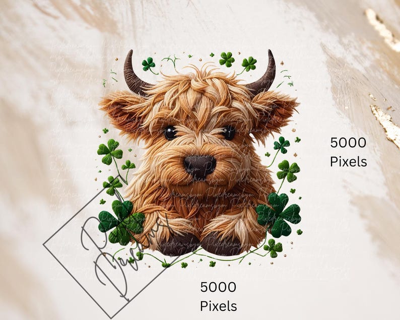 Faux Embroidered St Patrick's Shamrock Highland Cow PNG Sublimation ...