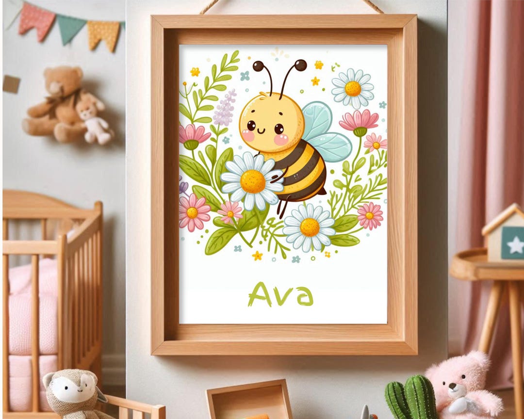 Personalized Name Bee Wall Art, Custom Nam Printable, Girls Room Decor ...