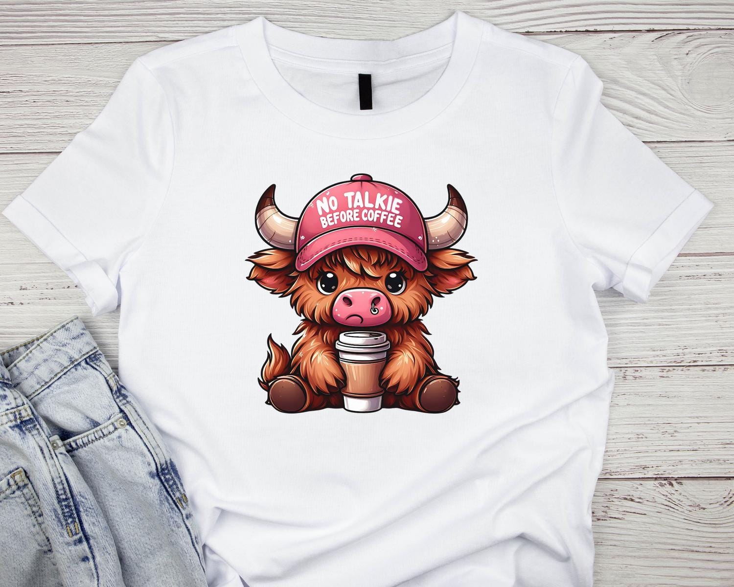 Grumpy Highland Cow Png, Cranky Coffee Lover, Cow Lover Png, Fluffy Cow ...