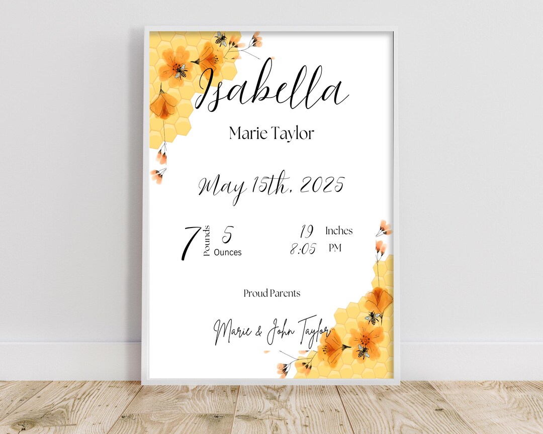 Editable Birth Stats Template, Floral Birth Stats, Girls Newborn Birth ...