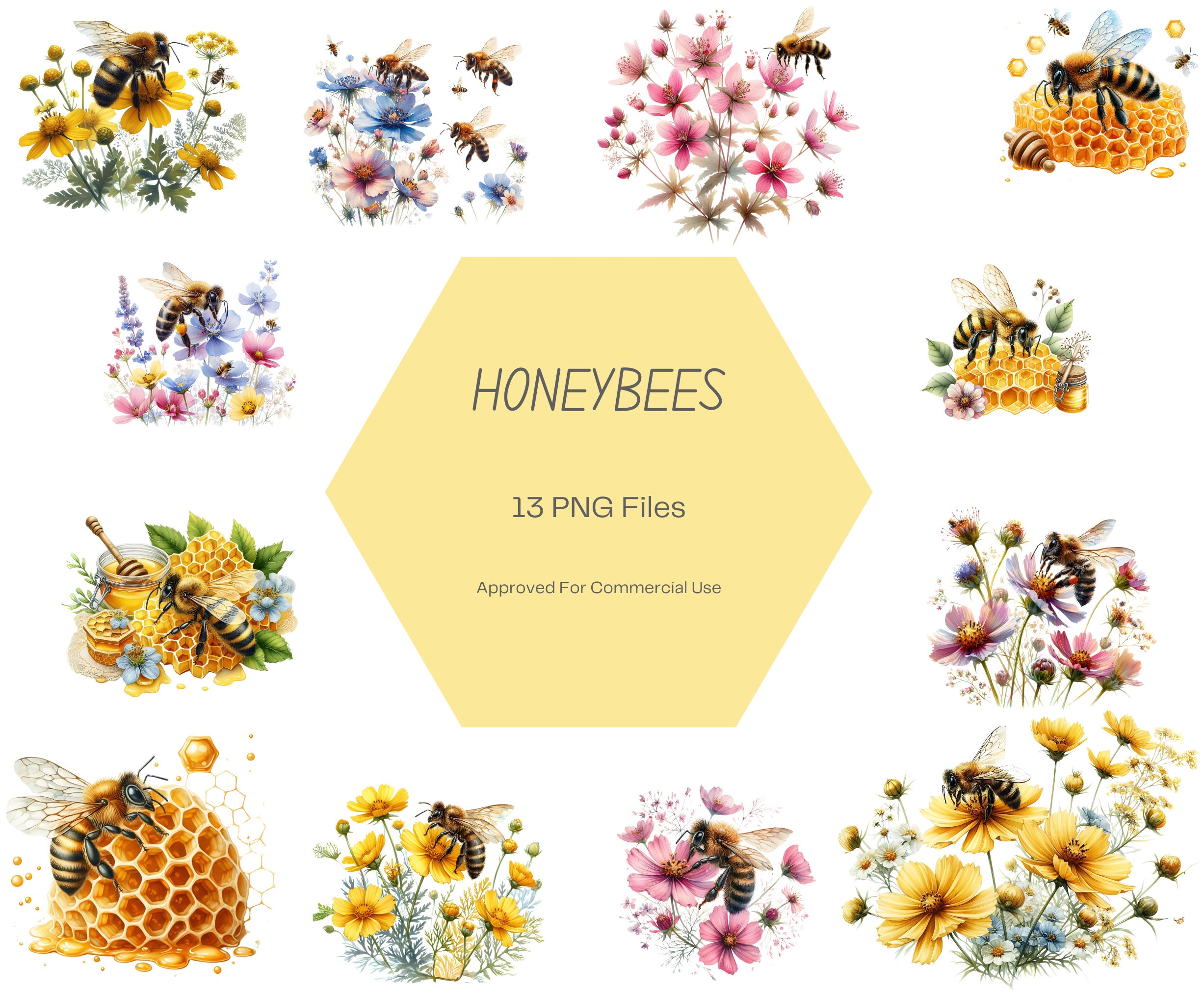 Honey Bees, Bee Clipart, Bee PNG, Watercolor Bees, Bees, Bee Art ...