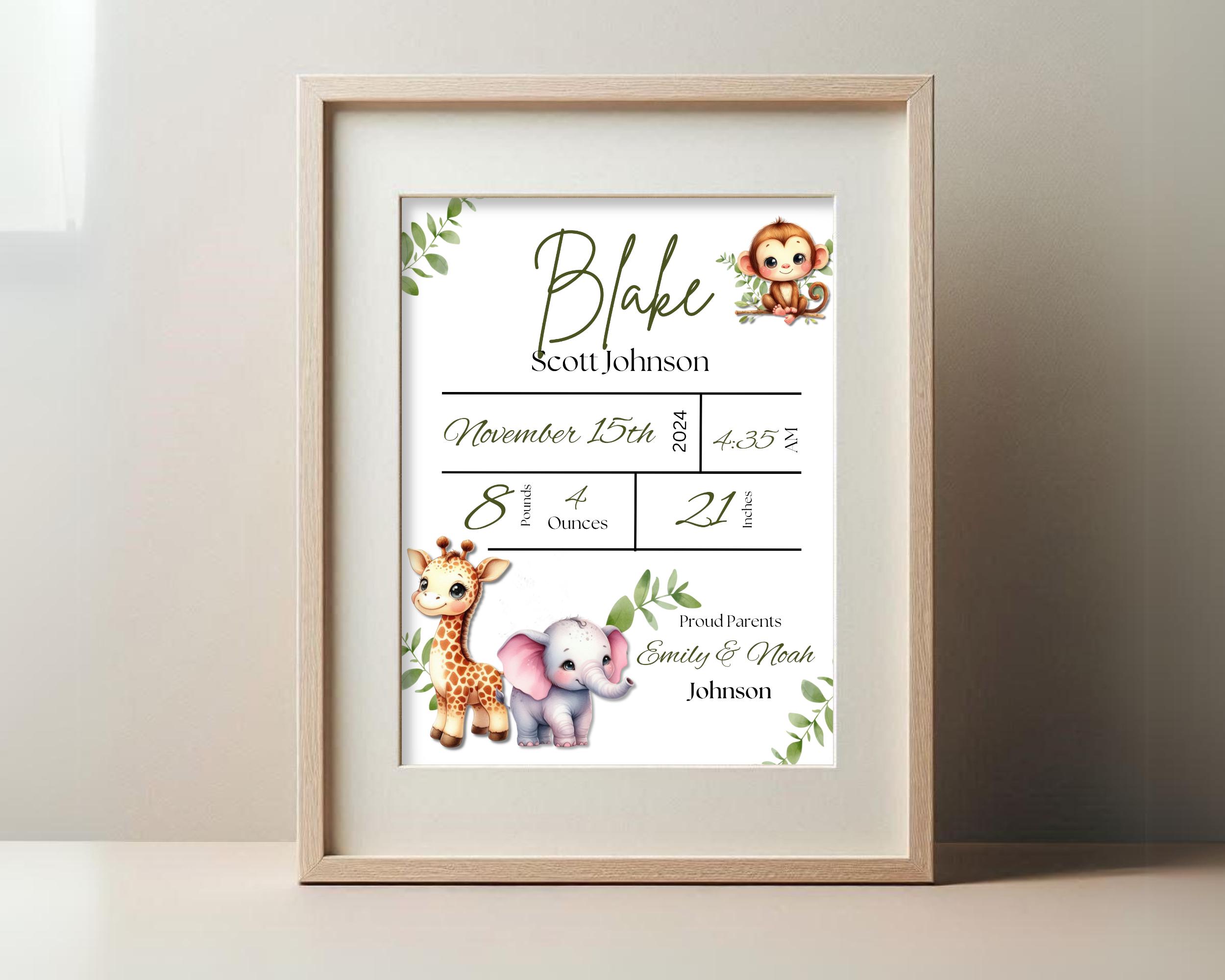 Editable Birth Stats Template, Safari Birth Stats, Jungle Newborn Birth ...