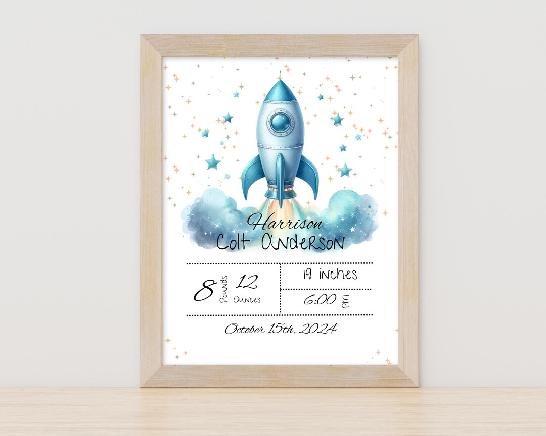 Baby Announcement Template, Editable Rocketship Newborn Announcement - Etsy