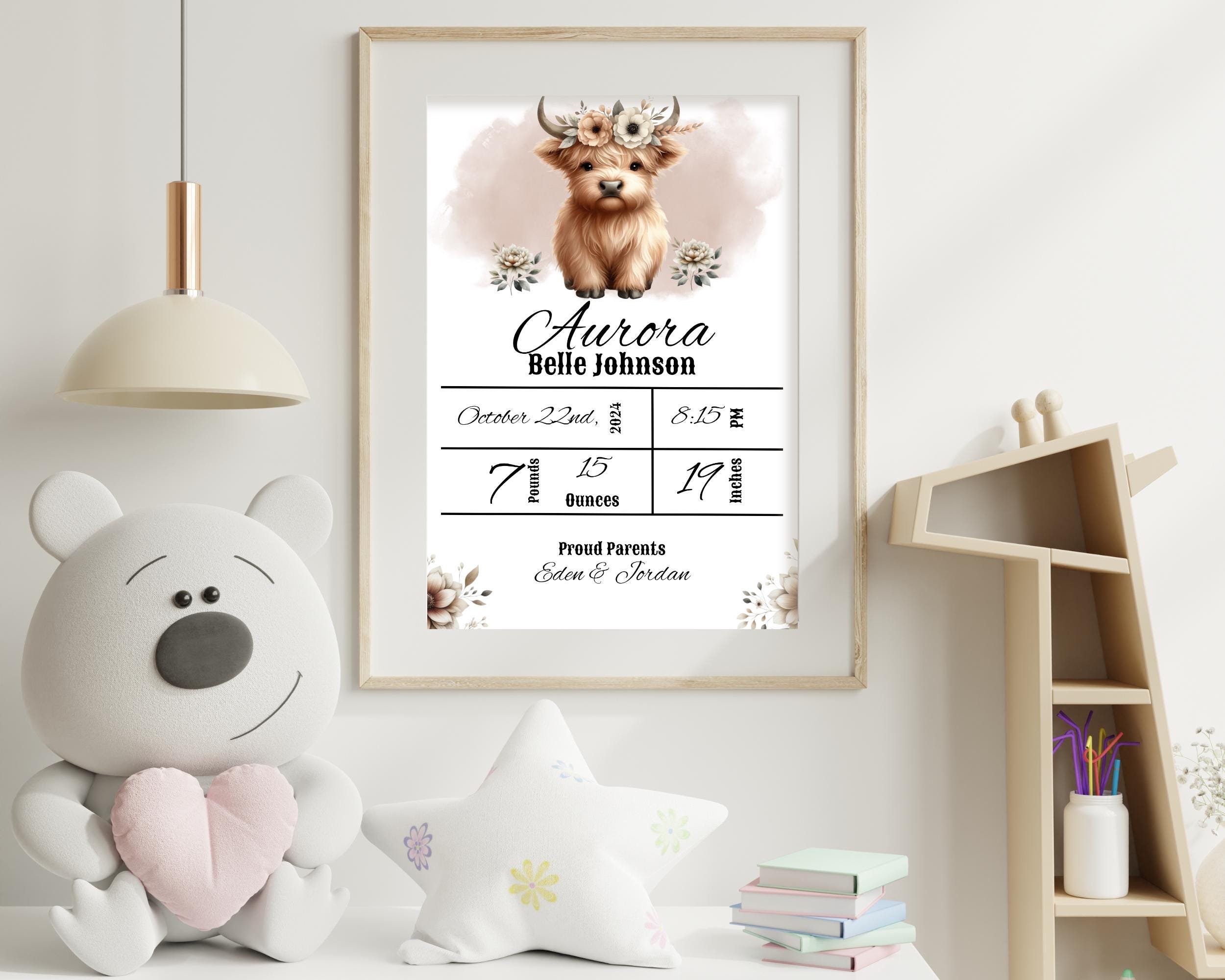 Editable Birth Stats Template, Highland Cow Birth Stats, Girls Newborn ...