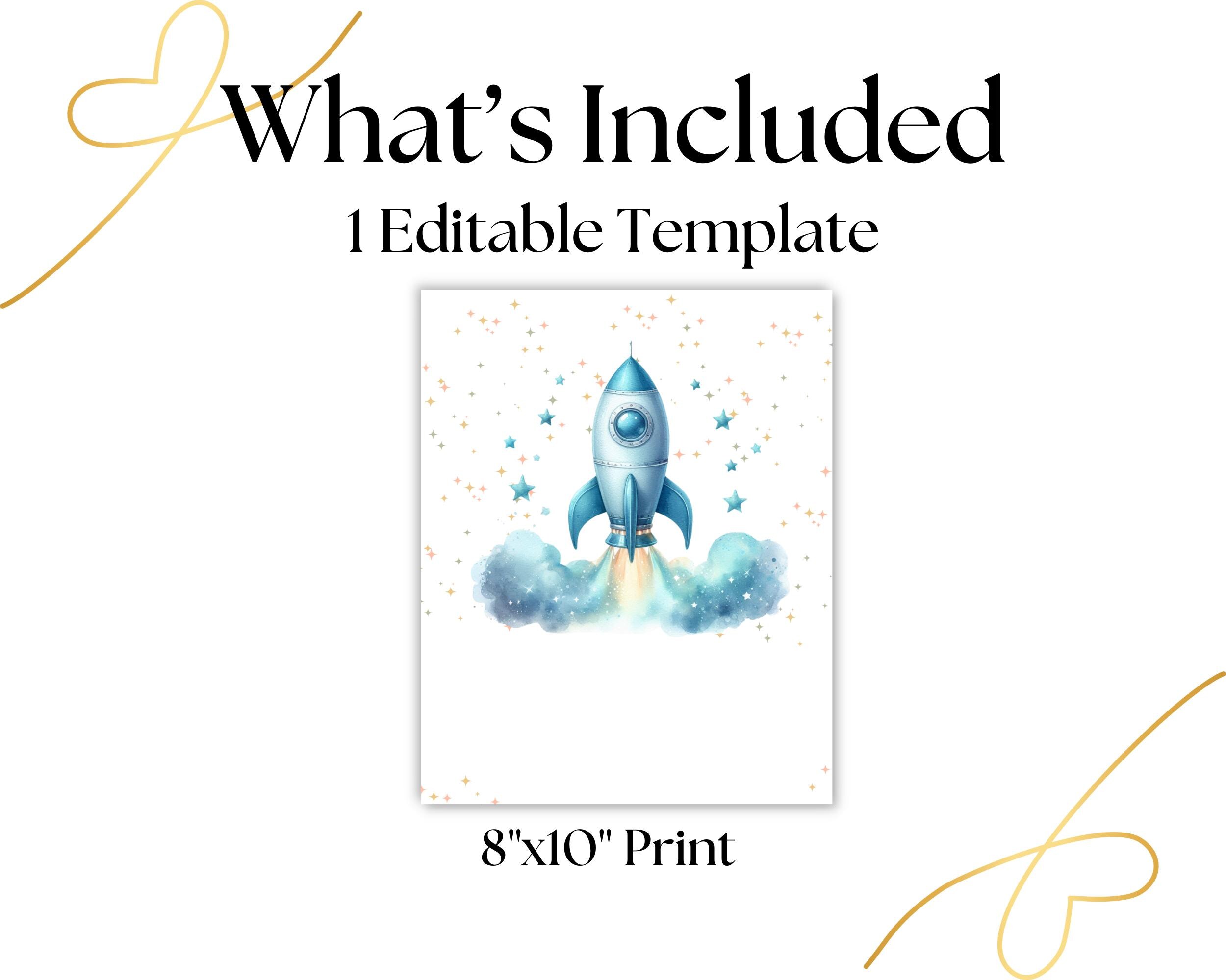 Editable Rocketship Birthday Sign Template, Printable Rocketship Print ...