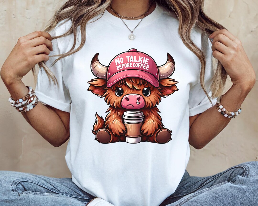 Grumpy Highland Cow Png, Cranky Coffee Lover, Cow Lover Png, Fluffy Cow ...