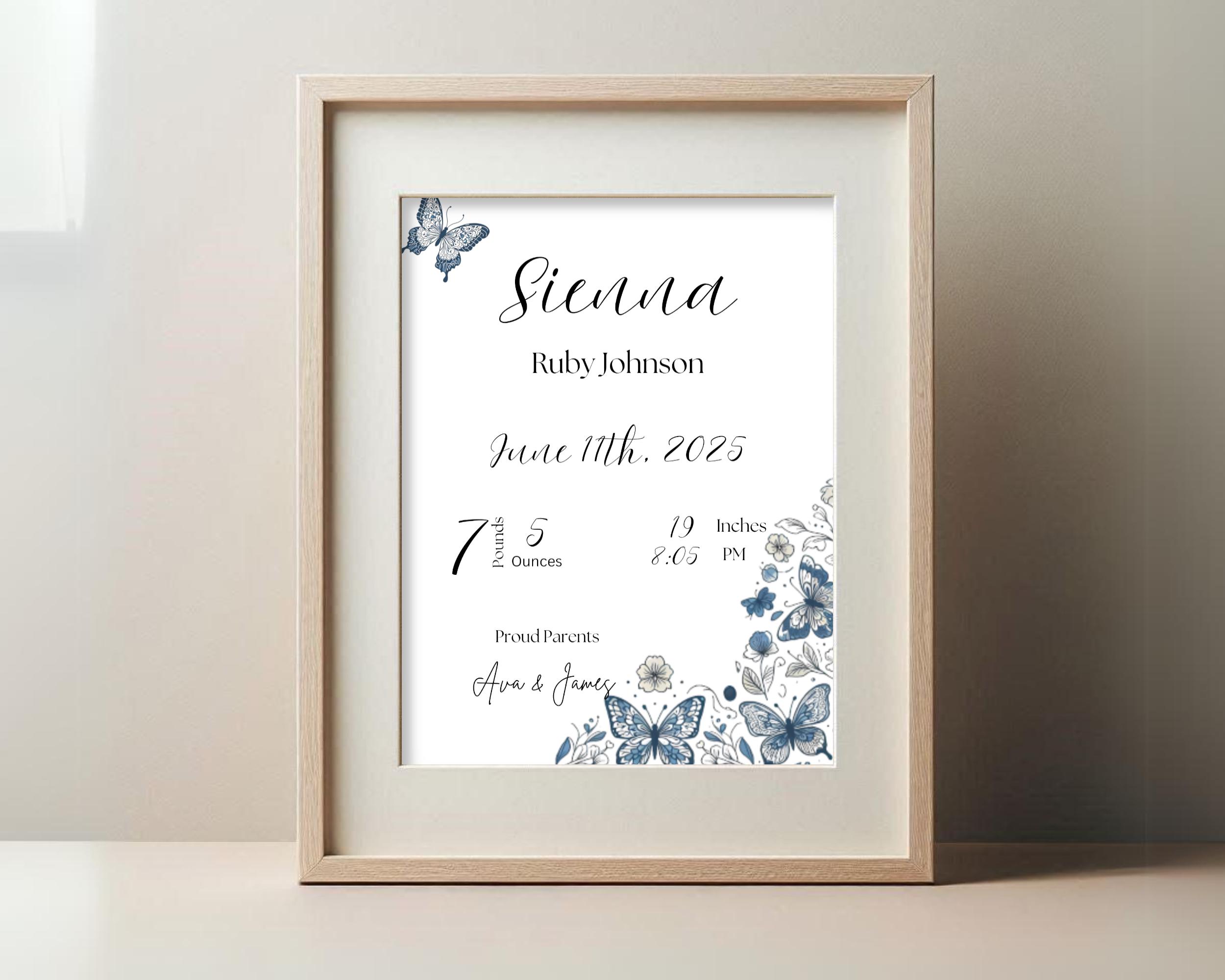 Editable Birth Stats Template, Chinoiserie Birth Stats, Girls Newborn ...