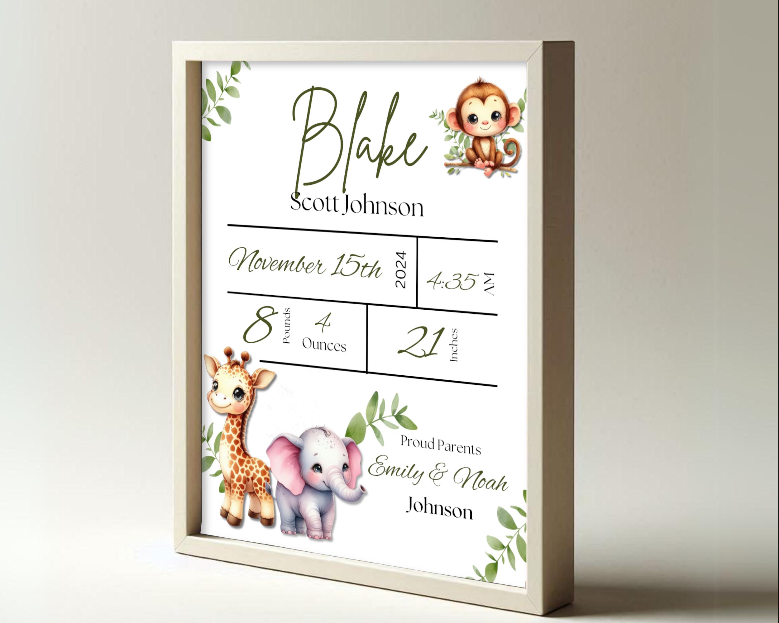 Editable Birth Stats Template, Safari Birth Stats, Jungle Newborn Birth ...