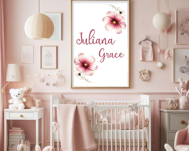 Personalized Name Floral Printable Wall Decor, Custom Name Flower Print ...