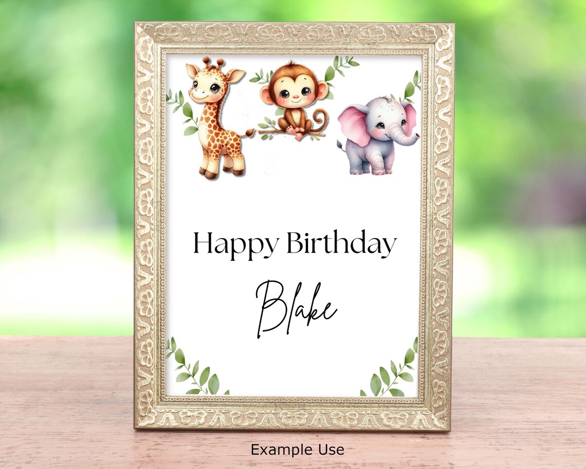 Editable Safari Birthday Sign, Jungle Birthday Sign Template, Custom ...