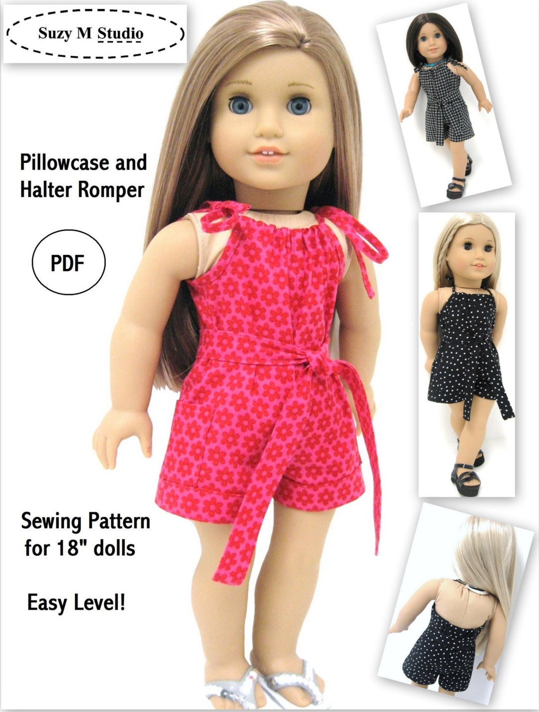 Pillowcase and Halter Romper AGD Size - Doll Clothes PDF Pattern for 18 ...