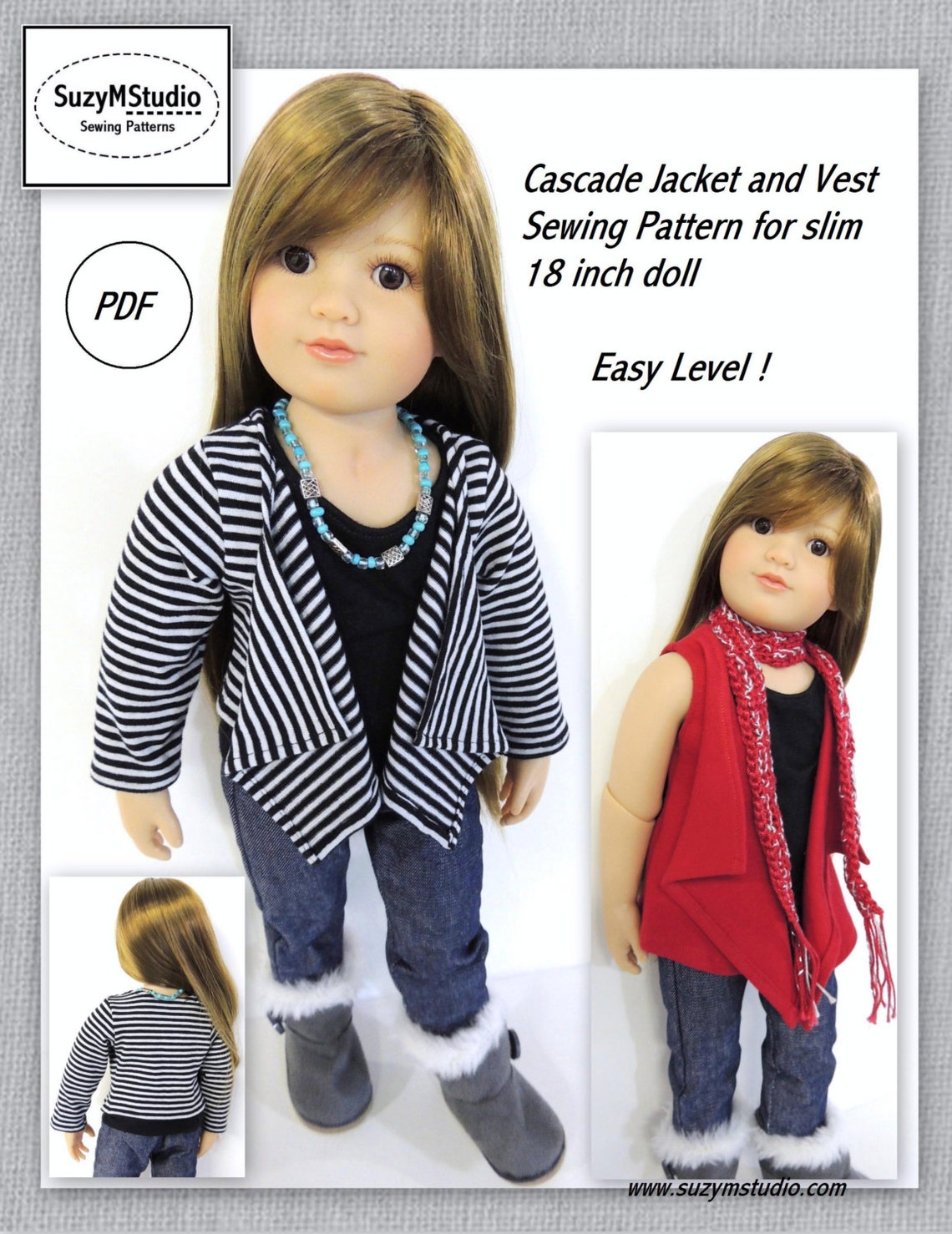 Cascade Jacket and Vest - Slim 18 Inch Doll Sewing Pattern - Etsy