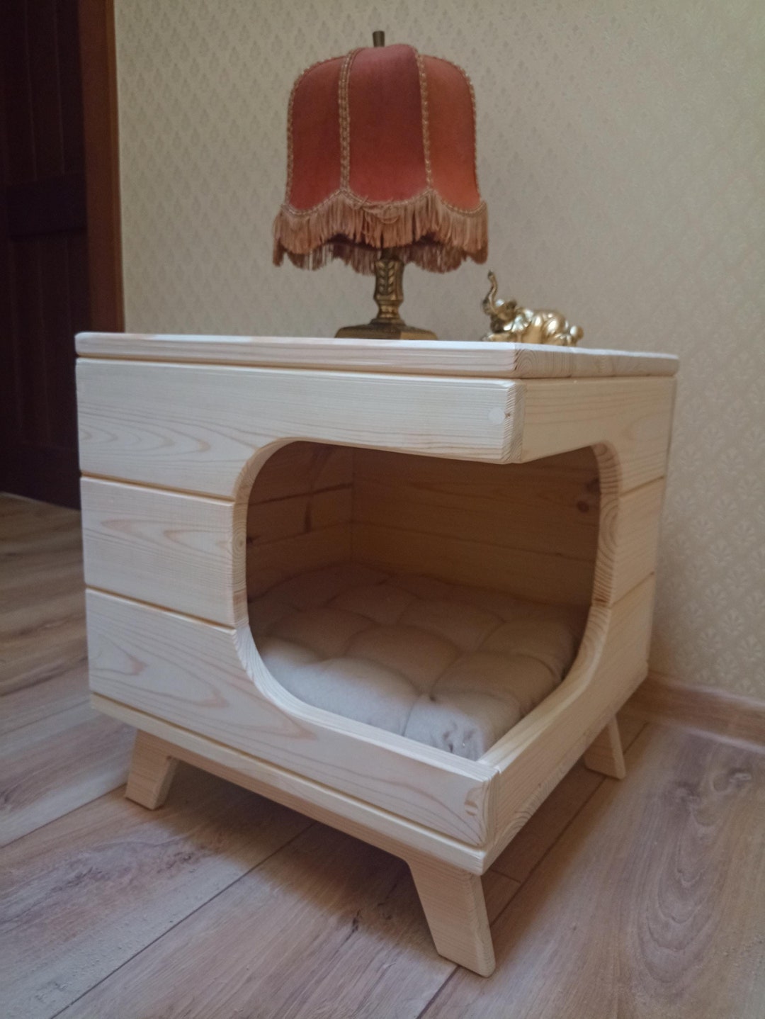 Handmade Cat House Cabinet, Elegant and Cozy Sleeping Place, Rustic Bed ...