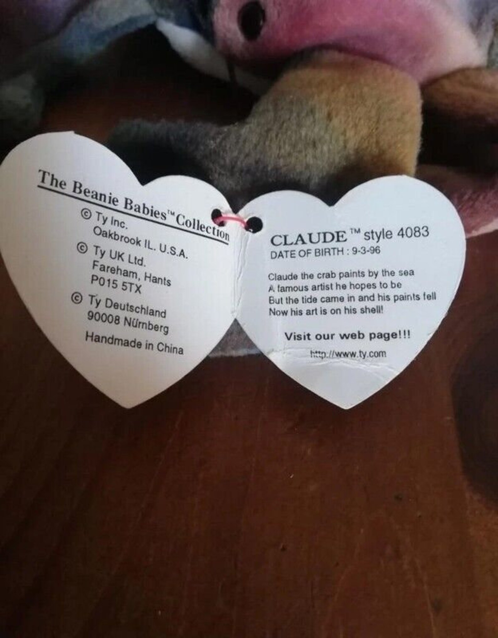 Rare TY Beanie Baby **claude** the Crab PVC Rare (error *white Star ...