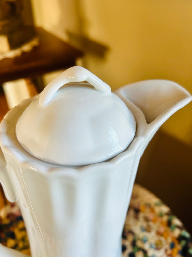 Vintage Slim White Porcelain Coffee Pot With Elegant Detailing - Etsy
