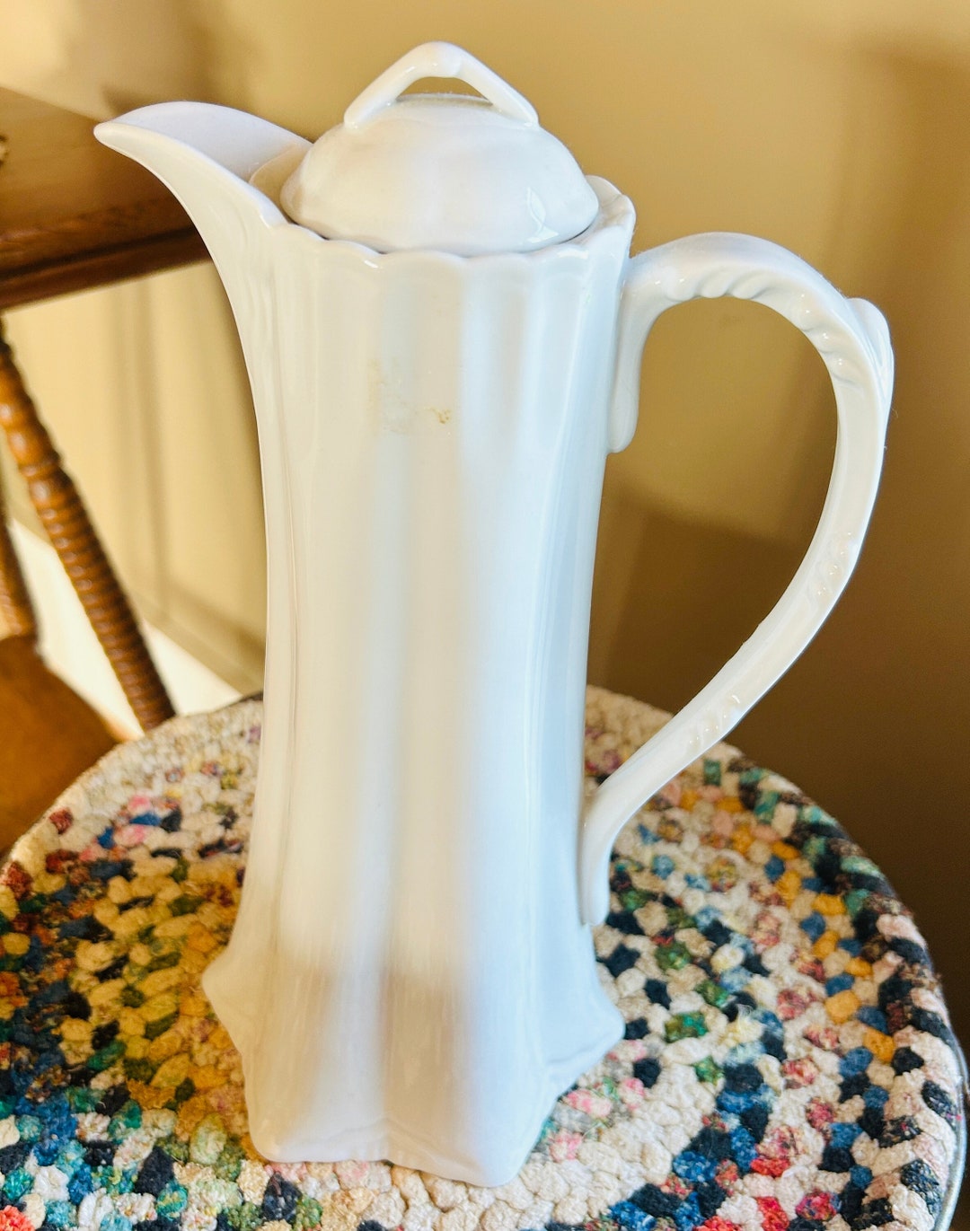 Vintage Slim White Porcelain Coffee Pot With Elegant Detailing - Etsy