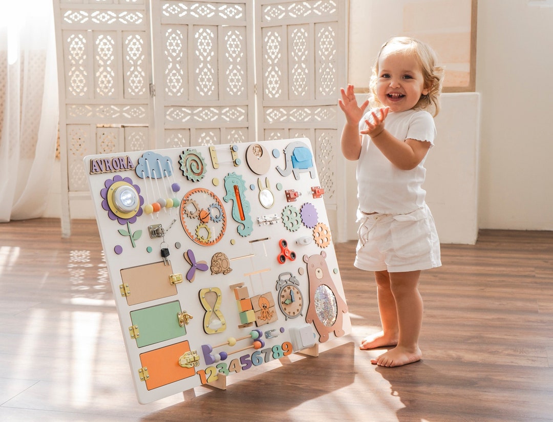 Toddler Activity Board, Montessori Busy Board, Wooden Activity Board ...