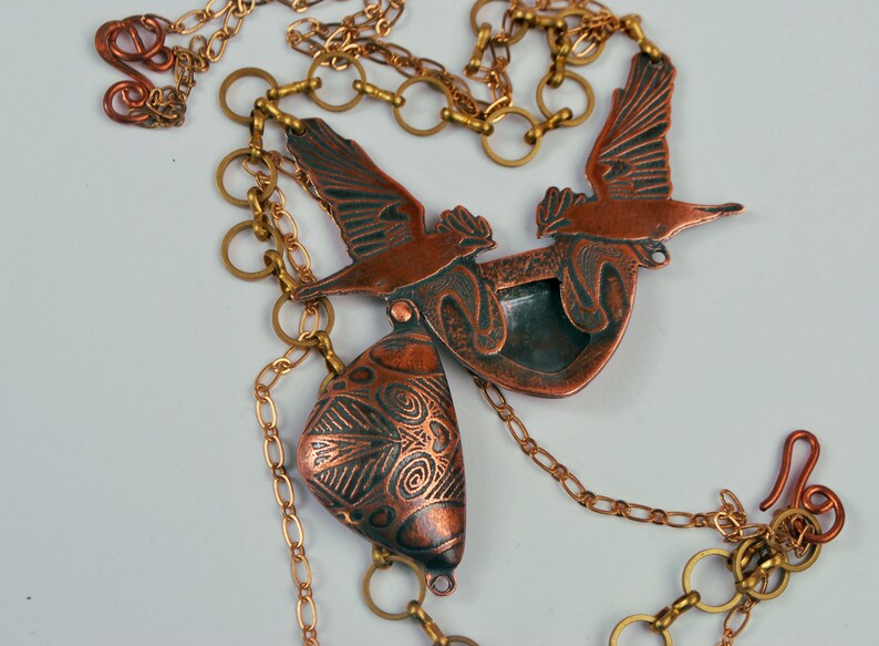 Crow Talisman Locket Etched Rook Copper Swivel Locket - Etsy