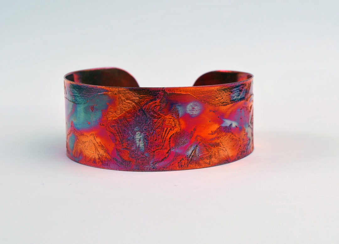 Coloured Copper Lynx Cuff, Multi Coloured Copper Cat Bangle, Medium ...