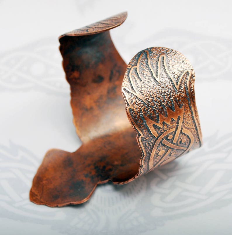 Raven Cuff Bronze Cuff Celtic Raven Bird Bracelet Etched - Etsy