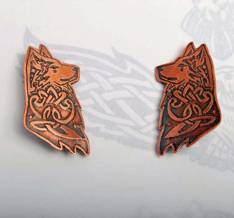 Copper Wolf Brooch Celtic Pin Celtic Knot Badge Wolf - Etsy