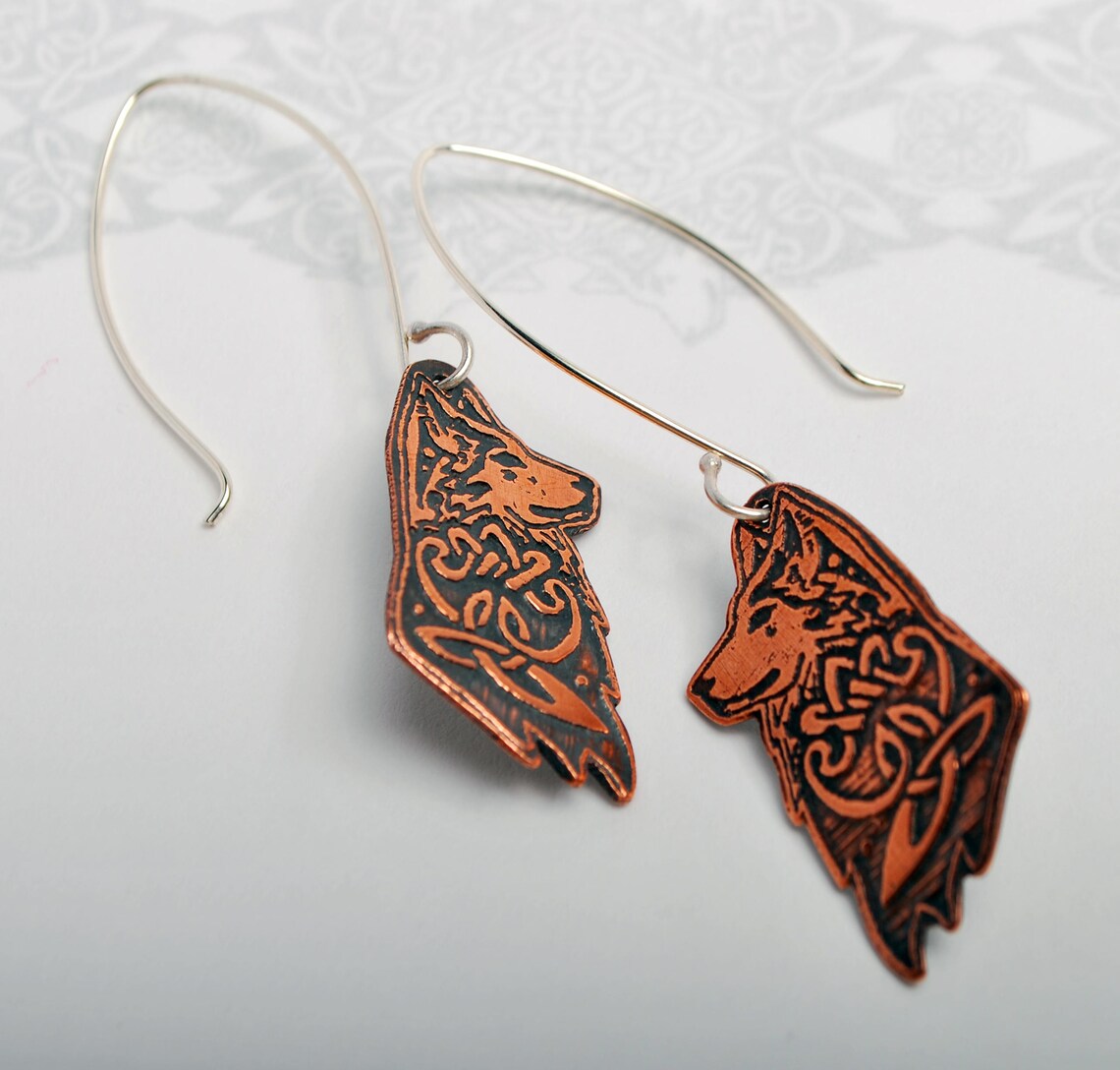 Copper Wolf Earrings Wolf Jewellery Celtic Wolves Earwear | Etsy