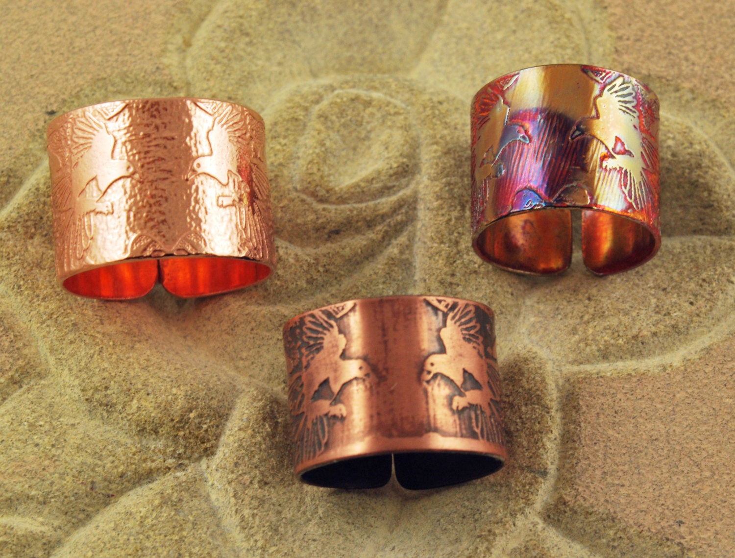 Etched Copper Magpie Ring - Adjustable Size - Etsy