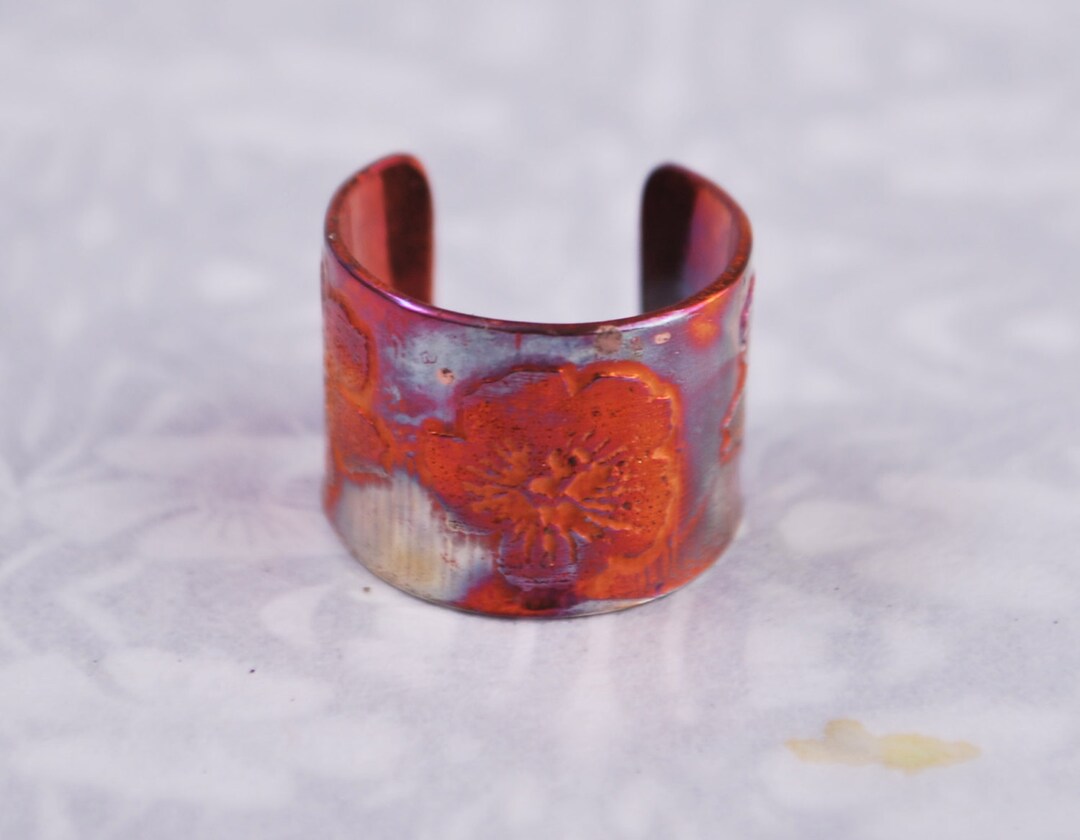 Copper Flower Earcuff, Coloured Copper Earcuff, Etched Earcuff - Etsy