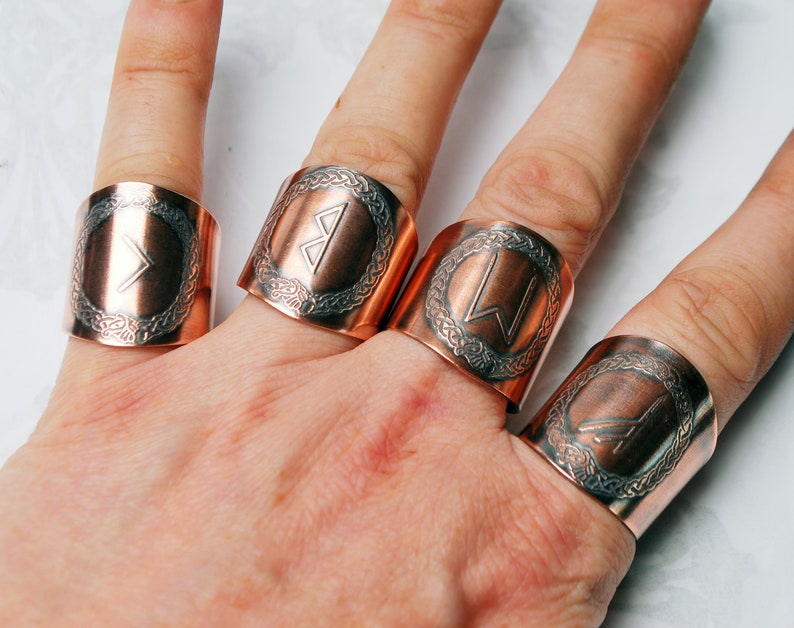 Copper Rune Rings Viking Futhark Ring Runes Shield Ring | Etsy