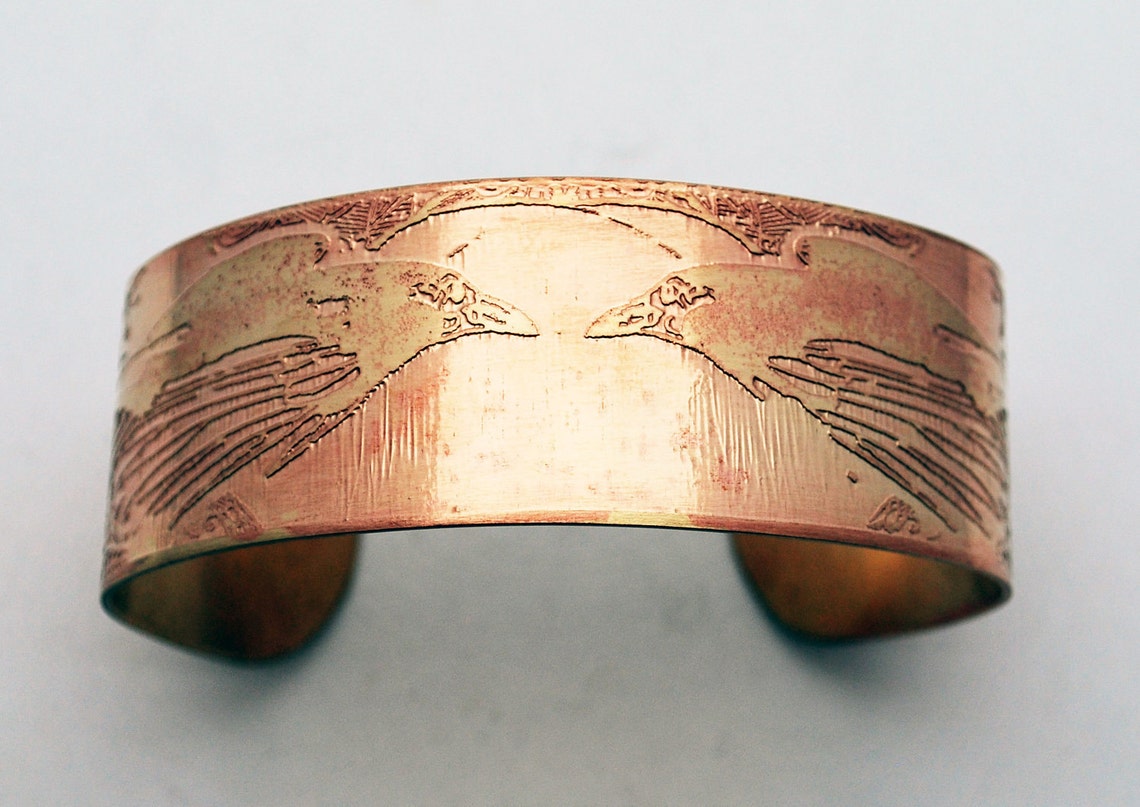 Raven Brass Cuff Bracelet Etched Brass - Etsy