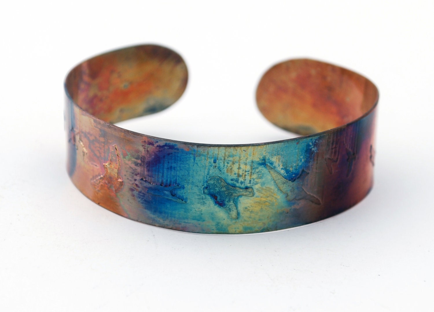 Etched Copper Cuff Bracelet Bird on Wing Design Slim Size - Etsy