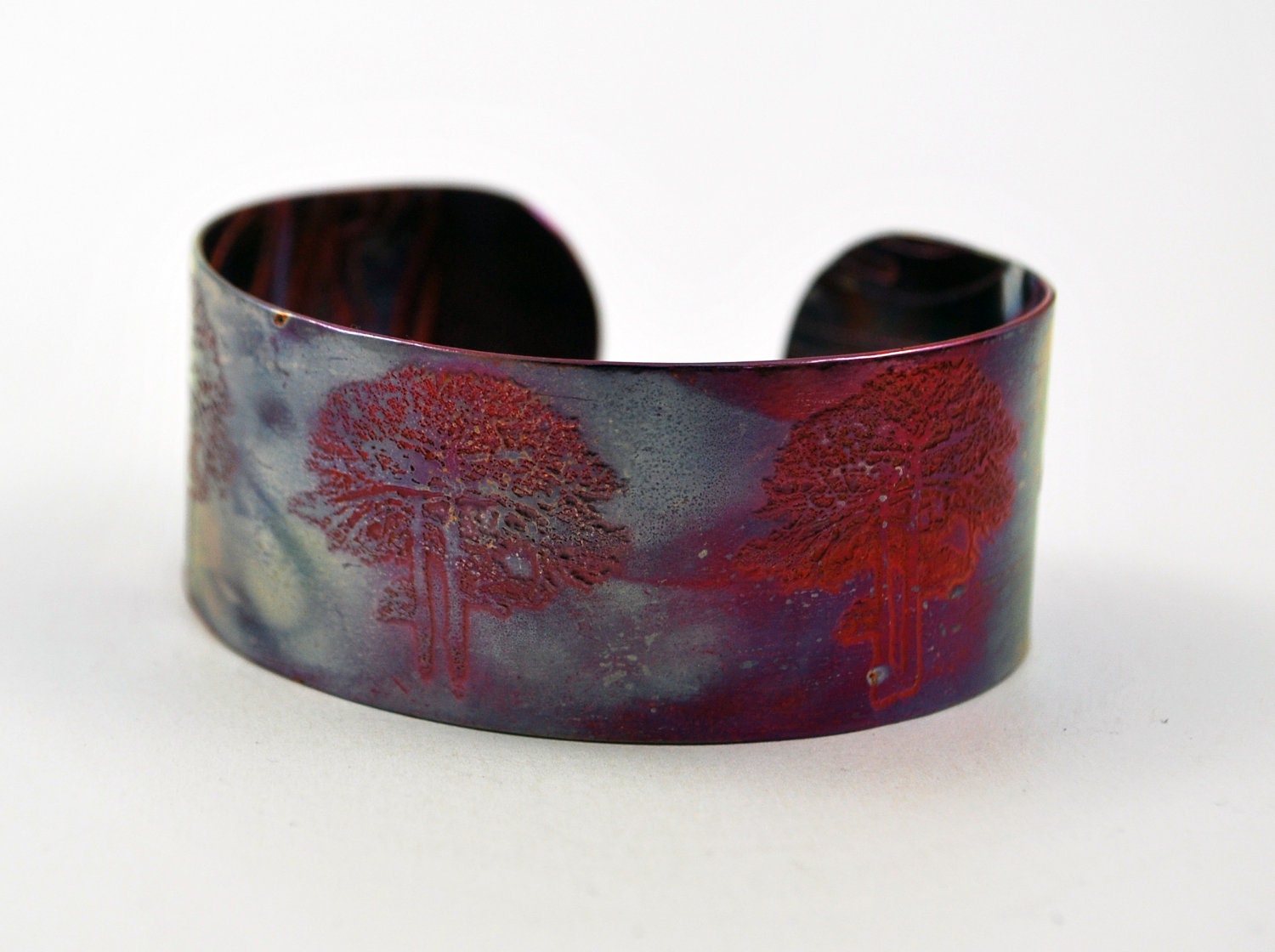 Etched Copper Cuff Bracelet Tree Design Medium Size | Etsy