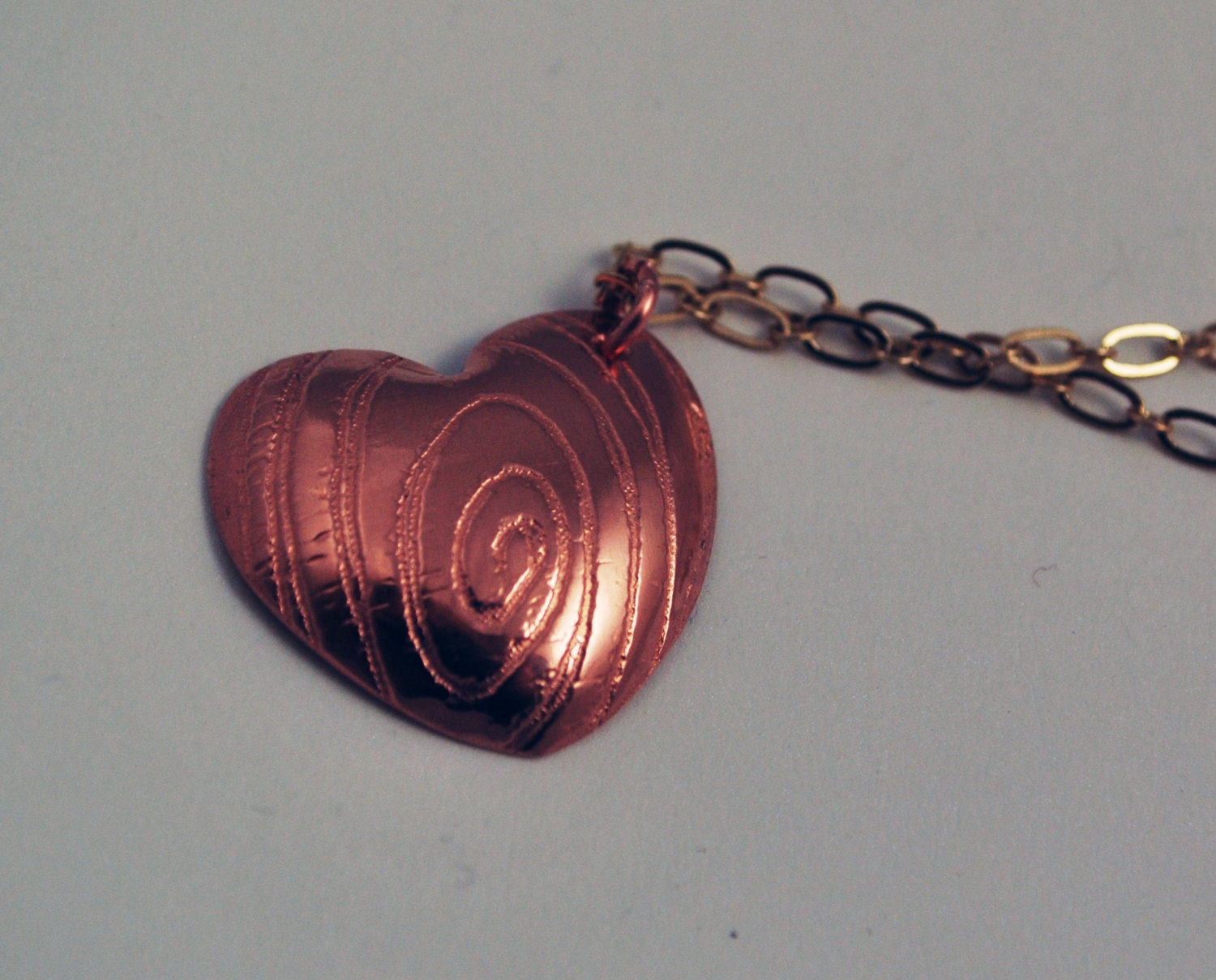 Etched Copper Pendant Heart Valentine Pendant on Brass - Etsy