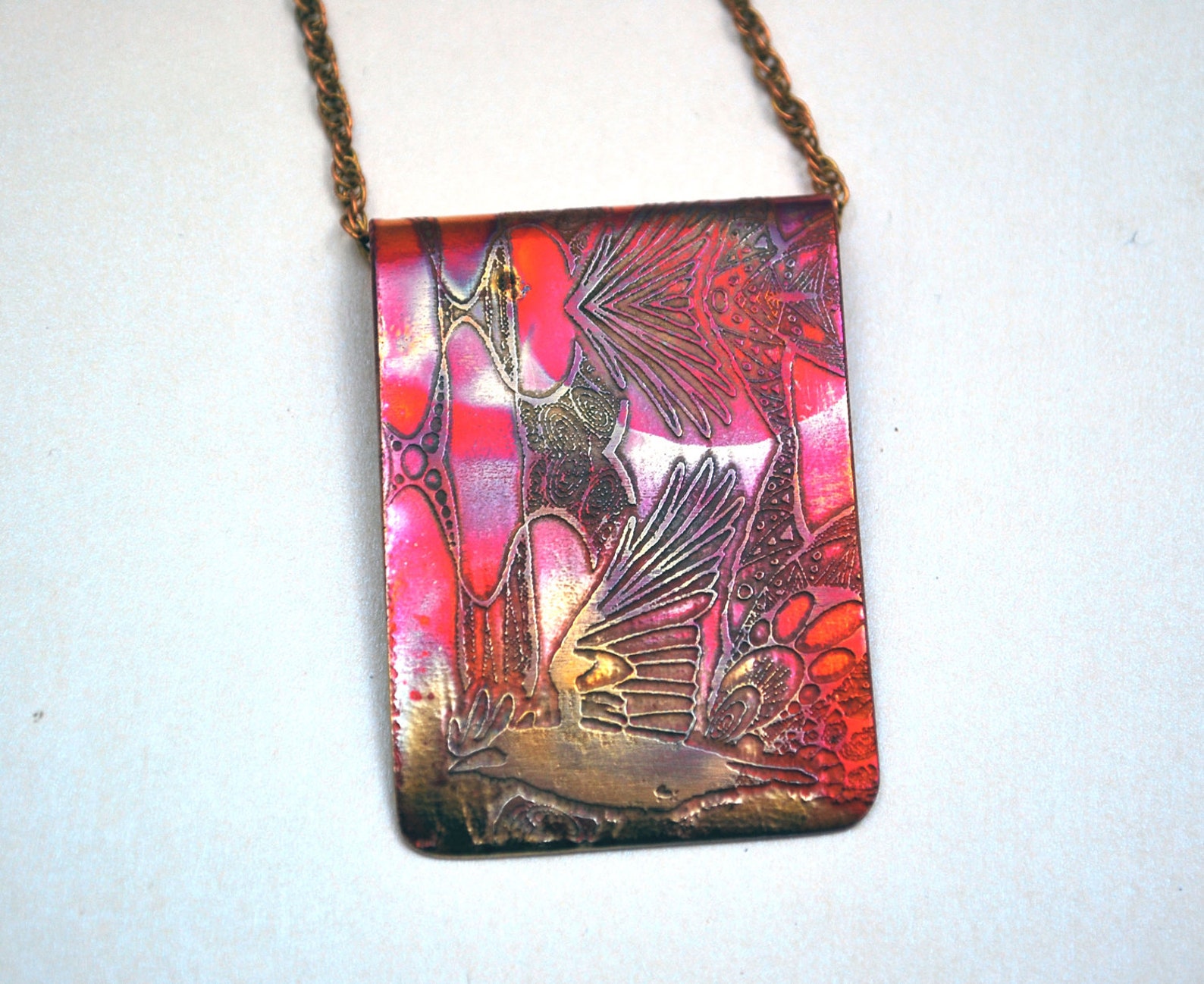 Copper Rook pendant heat coloured crow necklace | Etsy