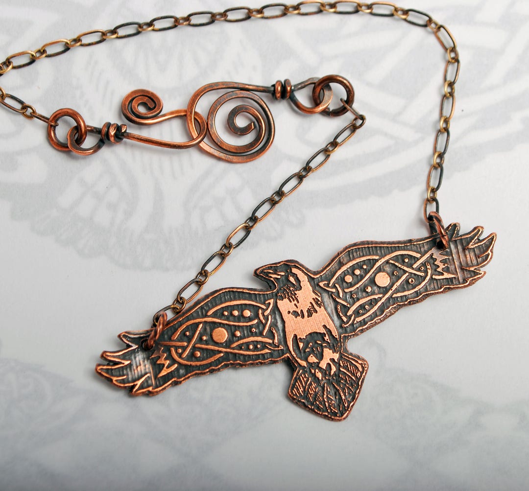 Raven Pendant, Crow Necklace, Celtic Ravens, Viking Crows, Copper ...