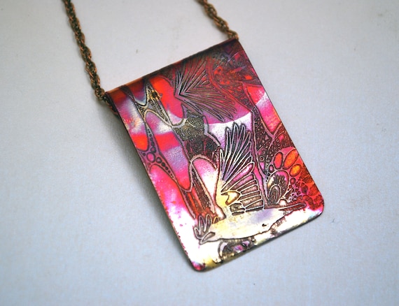 Copper Rook pendant heat coloured crow necklace | Etsy