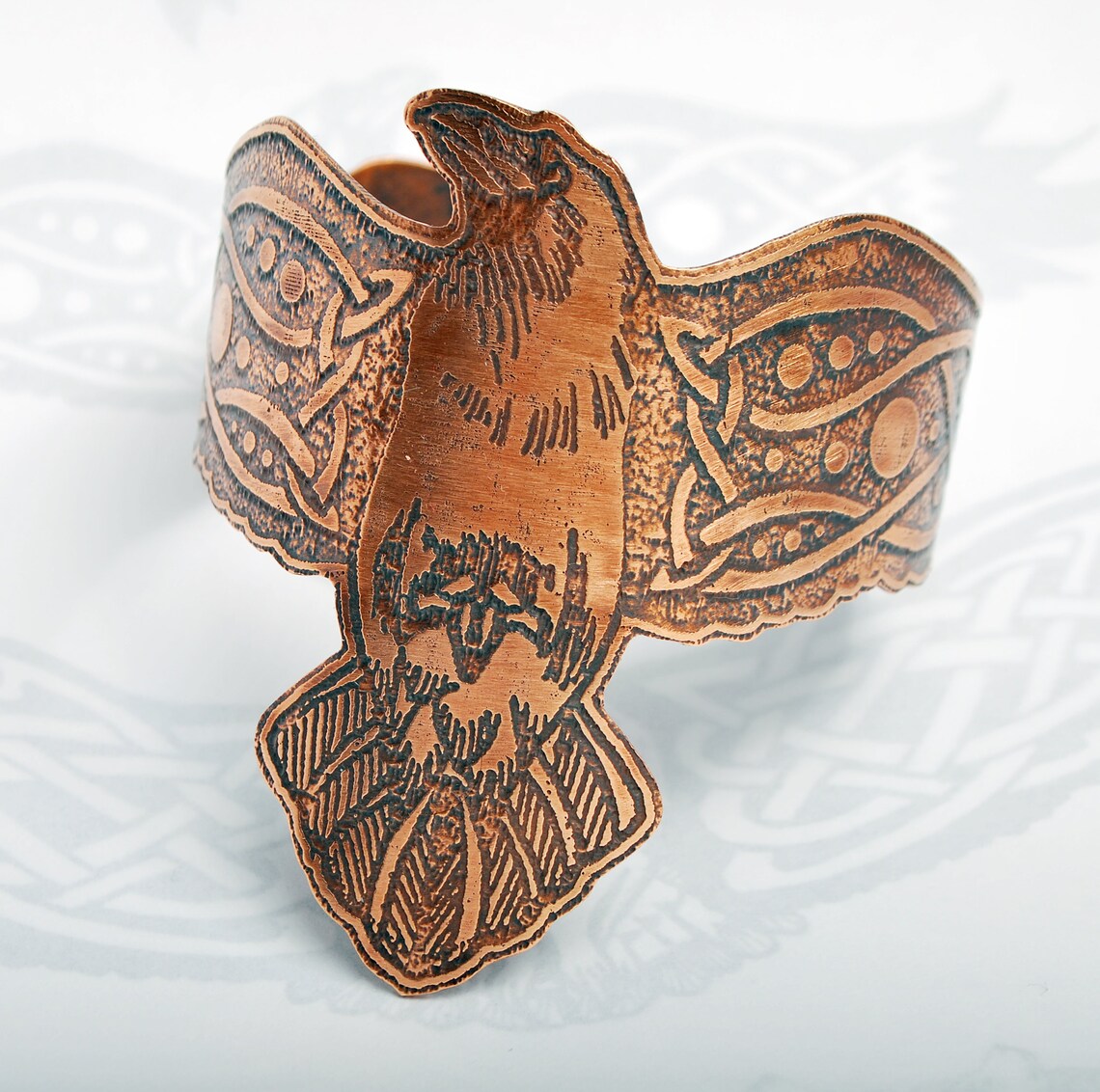 Raven Cuff Bronze Cuff Celtic Raven Bird Bracelet Etched - Etsy