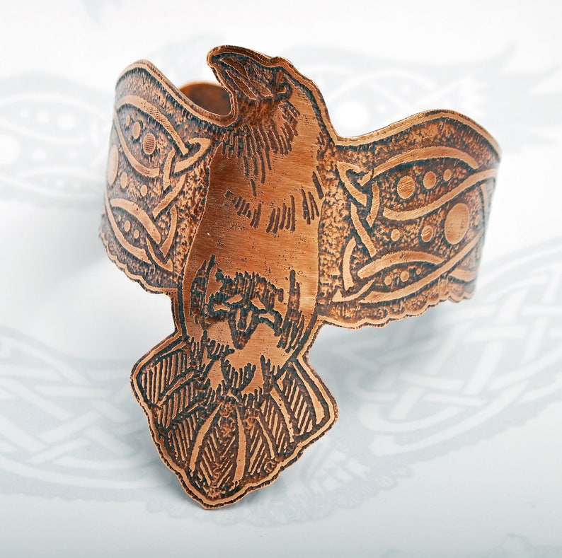 Raven Cuff Bronze cuff celtic raven bird bracelet etched | Etsy