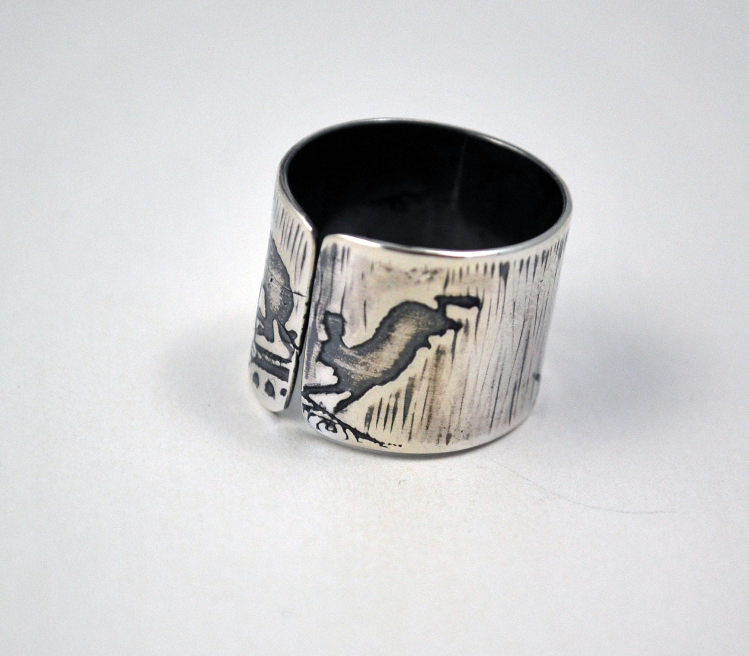 Adjustable Etched Silver Hare Ring Oxidised - Etsy