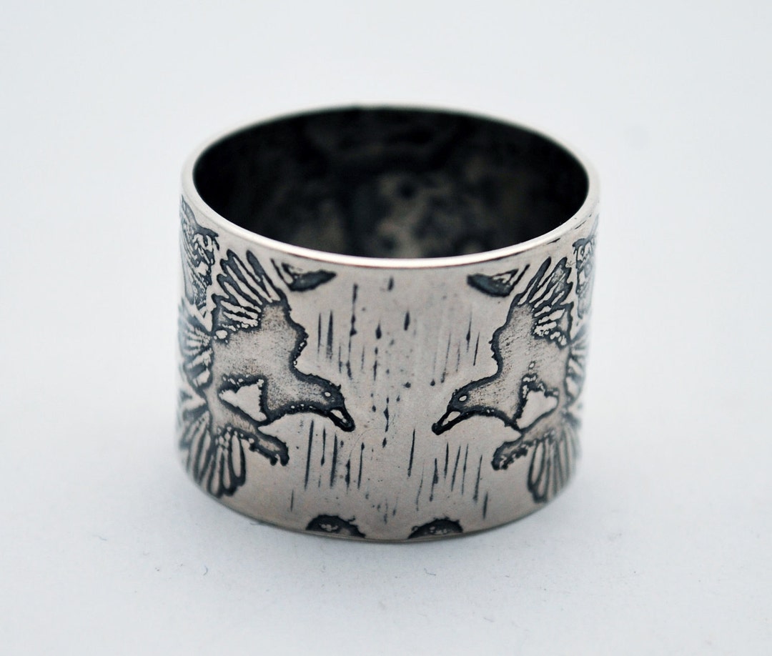 Etched Silver Magpie Ring - Oxidised - Etsy