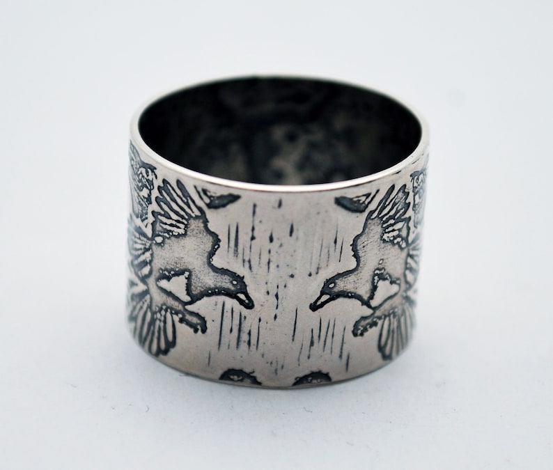 Etched Silver Magpie Ring Oxidised - Etsy