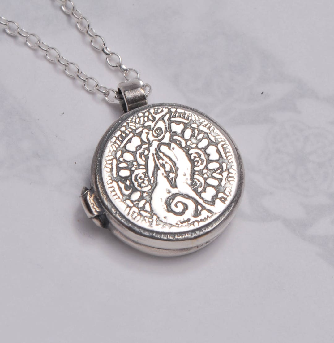 Silver Moongazing Hare Locket, Small Locket Pendant, Rabbit Locket ...