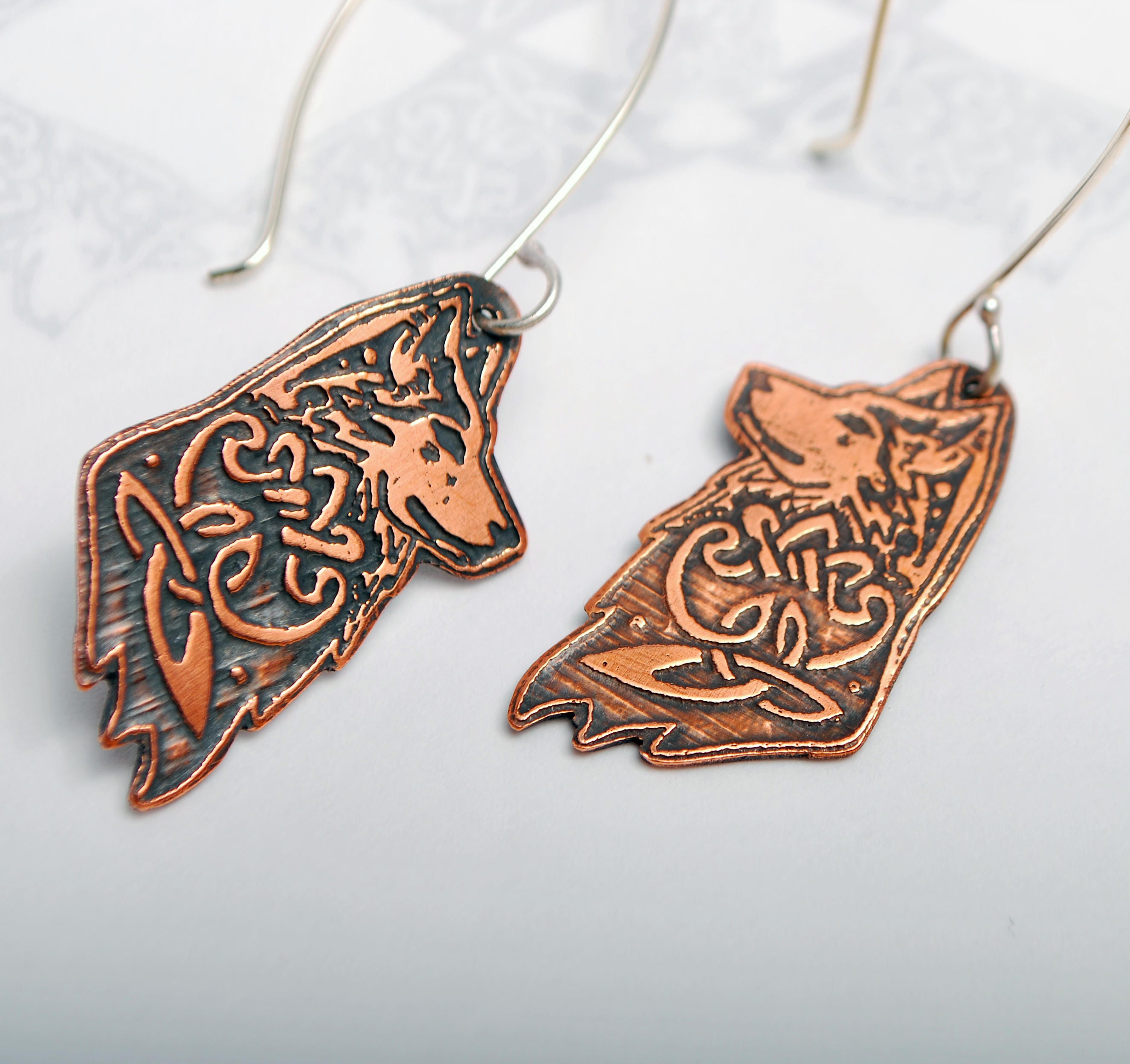 Copper Wolf earrings Wolf jewellery Celtic wolves earwear | Etsy